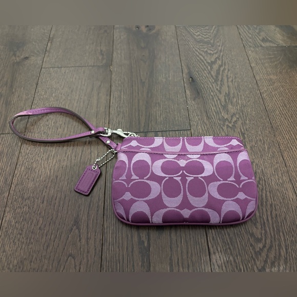 Coach | Bags | Coach Signature Pattern Purple Wristlet | Poshmark